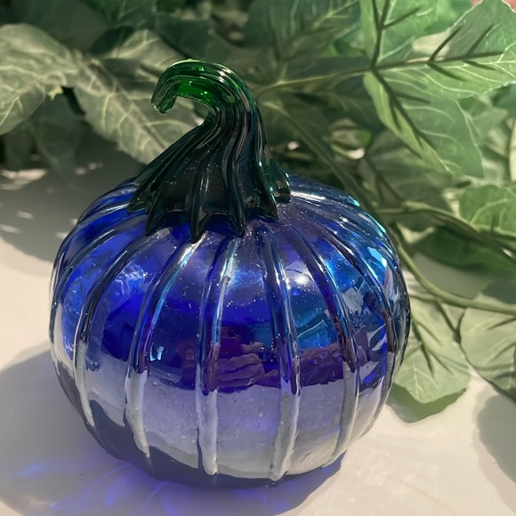 mercury glass | Art | Rare Vintage Blue Iridescent Art Glass Pumpkin ...